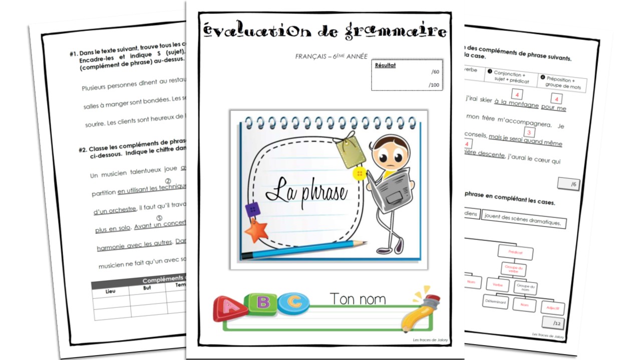Évaluation la phrase 6e année – Jalory